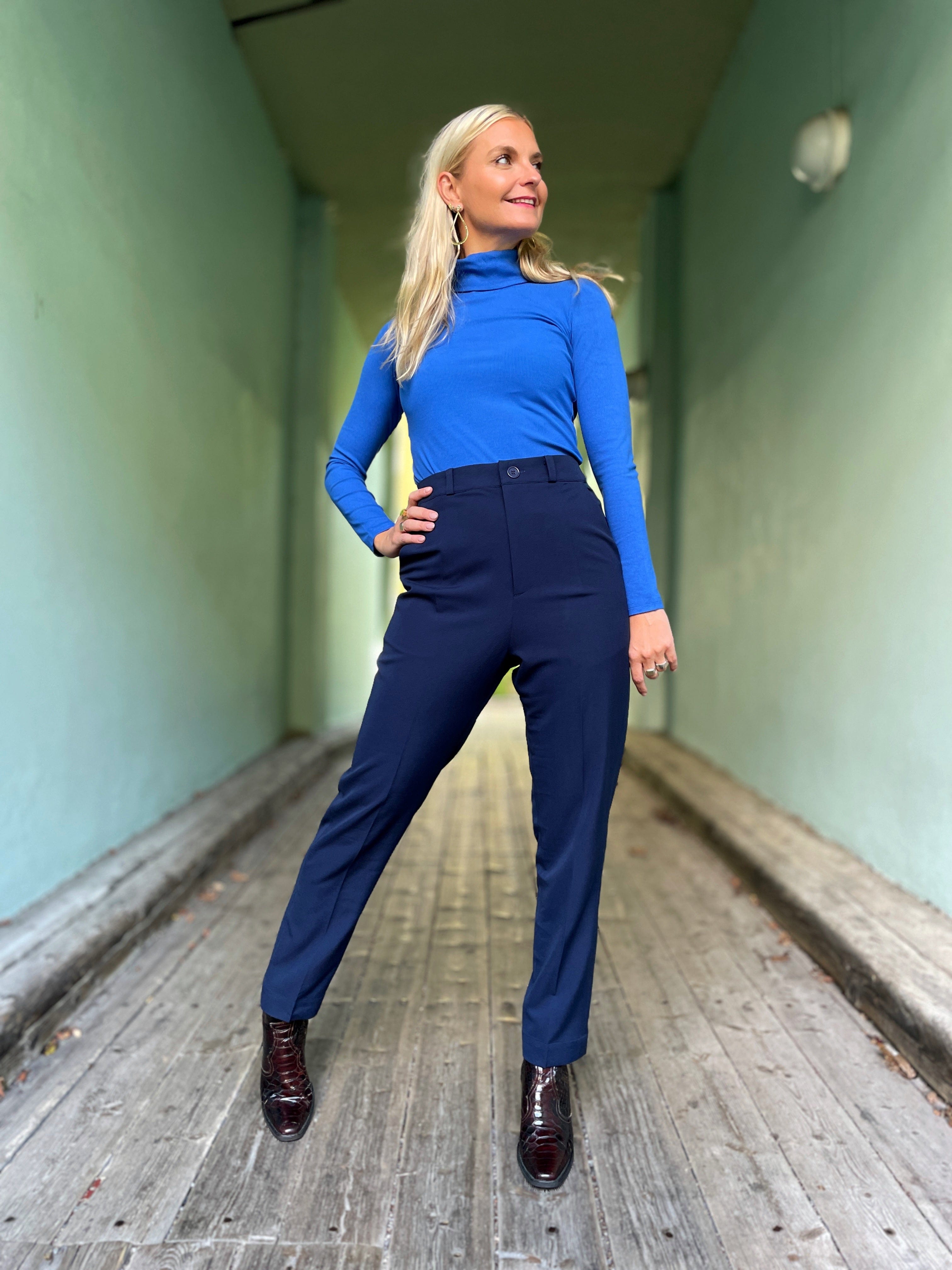 Frida Pants med gylf - bukse med høyt liv - mørk blå – Frøken Dianas ...